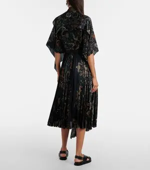 Sacai Floral Pleated Midi Skirt