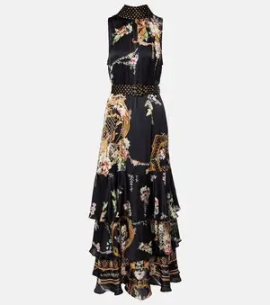Camilla Belted Floral Tiered Silk Maxi Dress