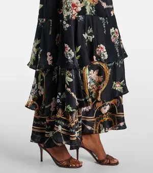 Camilla Belted Floral Tiered Silk Maxi Dress
