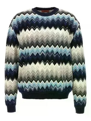 Missoni Zigzag Pattern Crew Neck Sweater - Blue