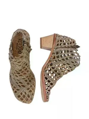 VERDURA SHOES Block Heel Netted Boots - Neutrals