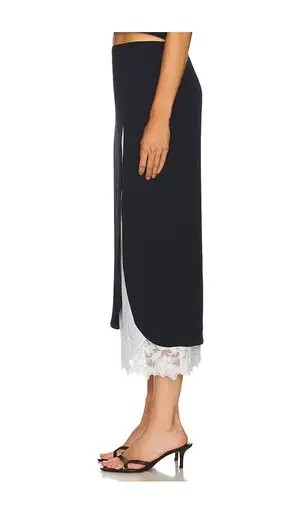 HELSA Midi Pencil Skirt With Lace And Poplin