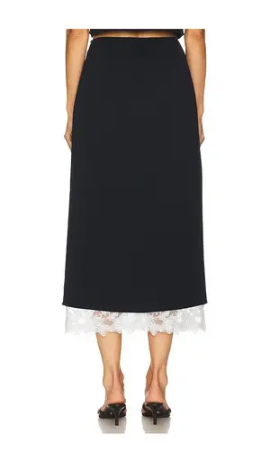 HELSA Midi Pencil Skirt With Lace And Poplin