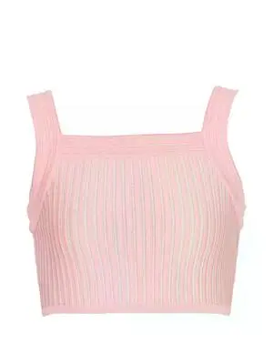 Balmain Ribbed Square-neck Sleeveless Top - Pink
