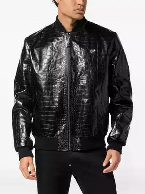 Philipp Plein Crocodile-effect Leather Bomber Jacket - Black