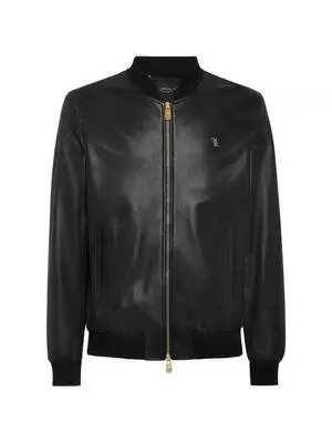 BILLIONAIRE Leather Bomber Jacket - Black