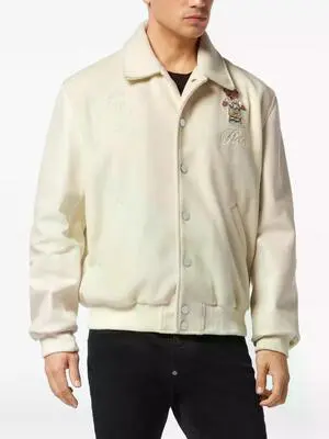 Philipp Plein Cream Embroidered Bear Jacket - Neutrals
