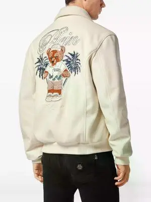 Philipp Plein Cream Embroidered Bear Jacket - Neutrals