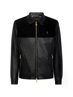 BILLIONAIRE Leather Bomber Jacket - Black