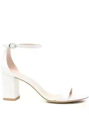 STUART WEITZMAN Leather Ankle Strap Block Heel Sandals - White