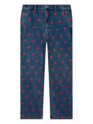 EMOTIONALLY UNAVAILABLE Heart Pattern Embroidered Jeans
