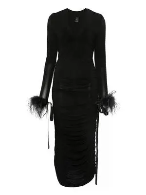 Pinko Feather-trim Midi Dress - Black