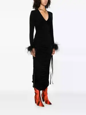 Pinko Feather-trim Midi Dress