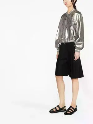Brunello Cucinelli Silver-tone Metallic Finish Bomber Jacket