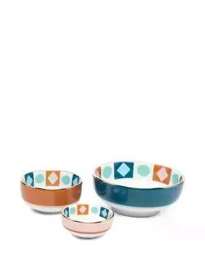 La DoubleJ Geometric-pattern Porcelain Bowl - Brown