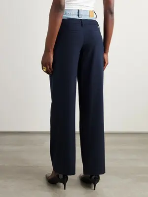 Simkhai Ophelia Denim-trimmed Grain De Poudre Straight-leg Pants