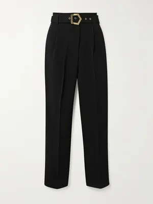 VIOLANTE NESSI Belted Pleated Straight-leg Cady Pants - Black