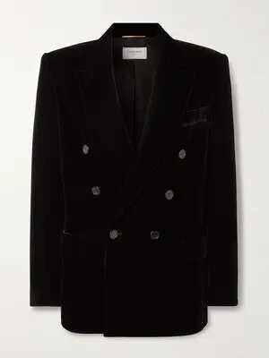 Saint Laurent Double-breasted Velour Blazer - Black