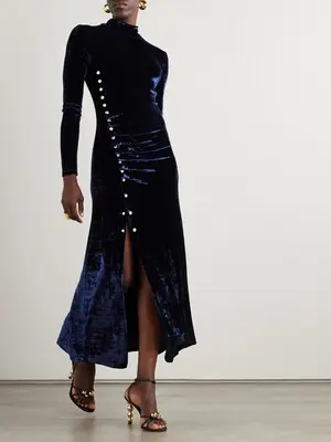 Rabanne Asymmetric Ruched Velvet Turtleneck Dress