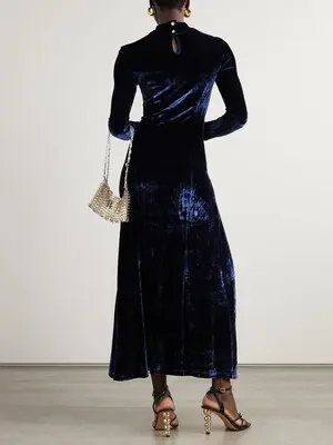 Rabanne Asymmetric Ruched Velvet Turtleneck Dress