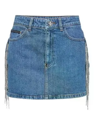 Philipp Plein Crystal-embellished Denim Mini Skirt - Blue