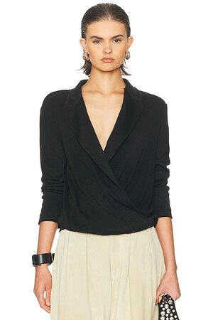 R13 Twisted Lapel Knit Top - Black