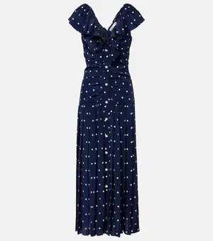 Alessandra Rich Polka Dot Ruffled Silk Midi Dress
