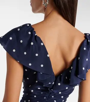 Alessandra Rich Polka Dot Ruffled Silk Midi Dress