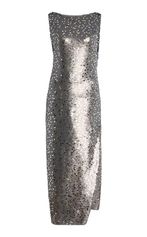 SEV Sequined Maxi Dress With Draped Back - Silver