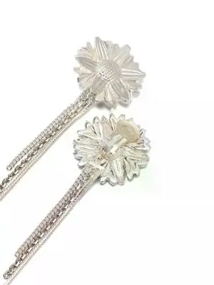 WOUTERS & HENDRIX Tone Daisy Motif Drop Earrings - Silver