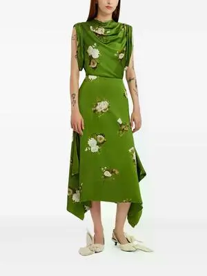 Erdem Cowl Neck Rose Print Sleeveless Top