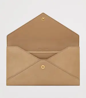 Saint Laurent Large Leather Letter Flap Wallet - Brown