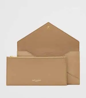 Saint Laurent Large Leather Letter Flap Wallet - Brown