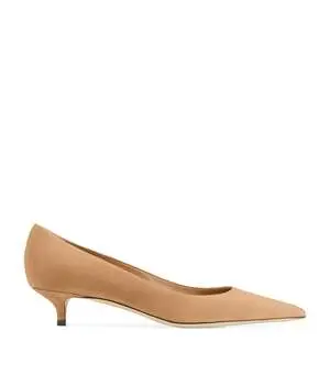 JIMMY CHOO Amelia Suede Kitten Heel Pumps - Beige