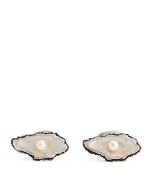 DEAKIN & FRANCIS Sterling Oyster And Pearl Cufflinks