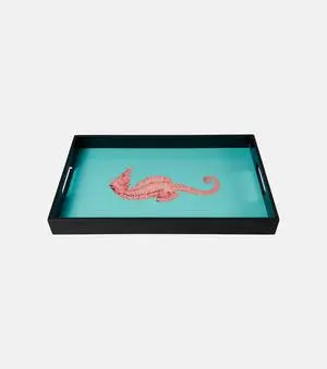 LES-OTTOMANS Seahorse Lacquered Wooden Tray - Multicoloured