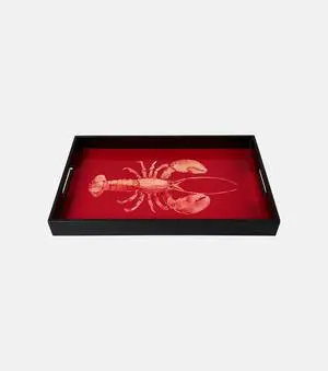 LES-OTTOMANS Lobster Lacquered Wooden Tray - Multicoloured