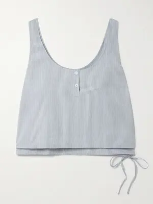 DEIJI STUDIOS Tie-detailed Layered Striped Organic Cotton-poplin Tank - Blue