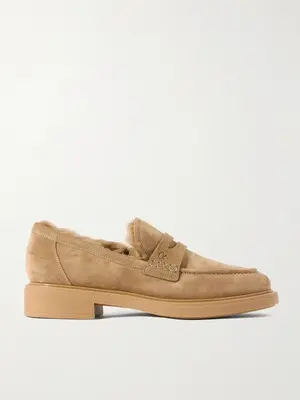 GIANVITO ROSSI Shearling-lined Suede Loafers