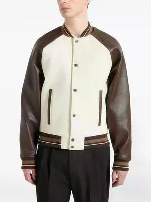 Manière De Voir Contrast Leather Bomber Jacket - White