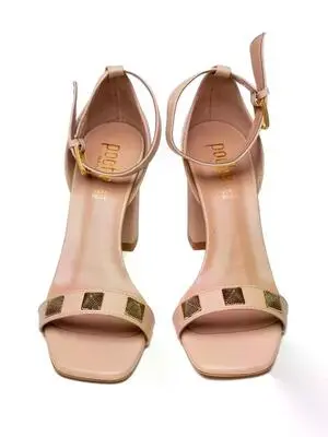 POCHE PARIS Leather Heeled Sandals With Stud Embellishment - Neutrals
