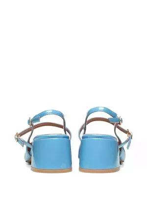 POCHE PARIS Patent Leather Buckle Slingback Pumps - Blue