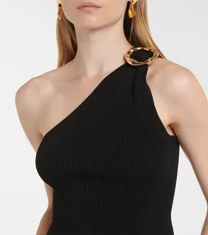 Simkhai Fenix One-shoulder Ribbed-knit Top With Gold Hardware - Black