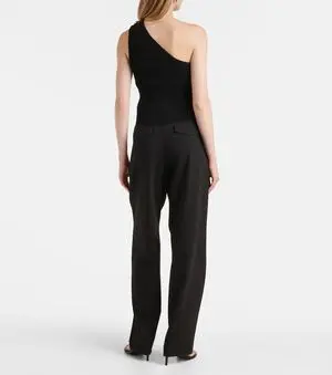 Simkhai Fenix One-shoulder Ribbed-knit Top With Gold Hardware - Black