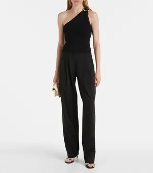 Simkhai Fenix One-shoulder Ribbed-knit Top With Gold Hardware - Black