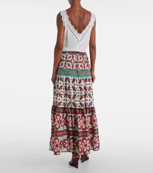La DoubleJ Big Printed Tiered Cotton Maxi Skirt