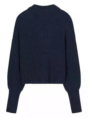 Closed Ribbed Knit Funnel Neck Sweater - Blue
