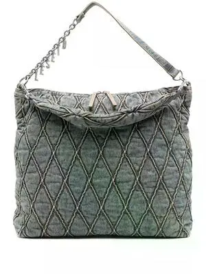 DIESEL® Quilted Diamond Pattern Shoulder Bag With Chain Strap And Letter Charms - Blue