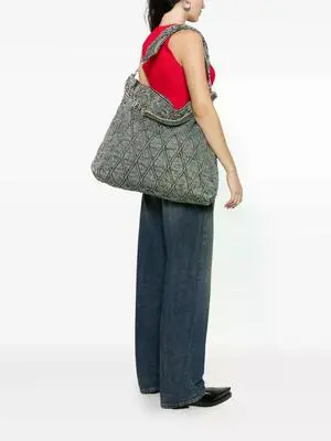 DIESEL® Quilted Diamond Pattern Shoulder Bag With Chain Strap And Letter Charms - Blue