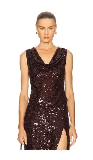 Lapointe Sequin Cowl Neck Top - Wine